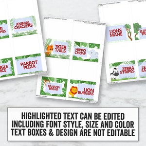 Jungle Party Tent Card Printables, Editable Jungle Safari Party Place ...