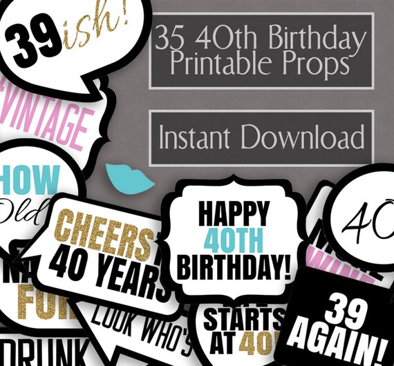 35 40th Birthday Photo Booth Printable Props Turning 40 | Etsy