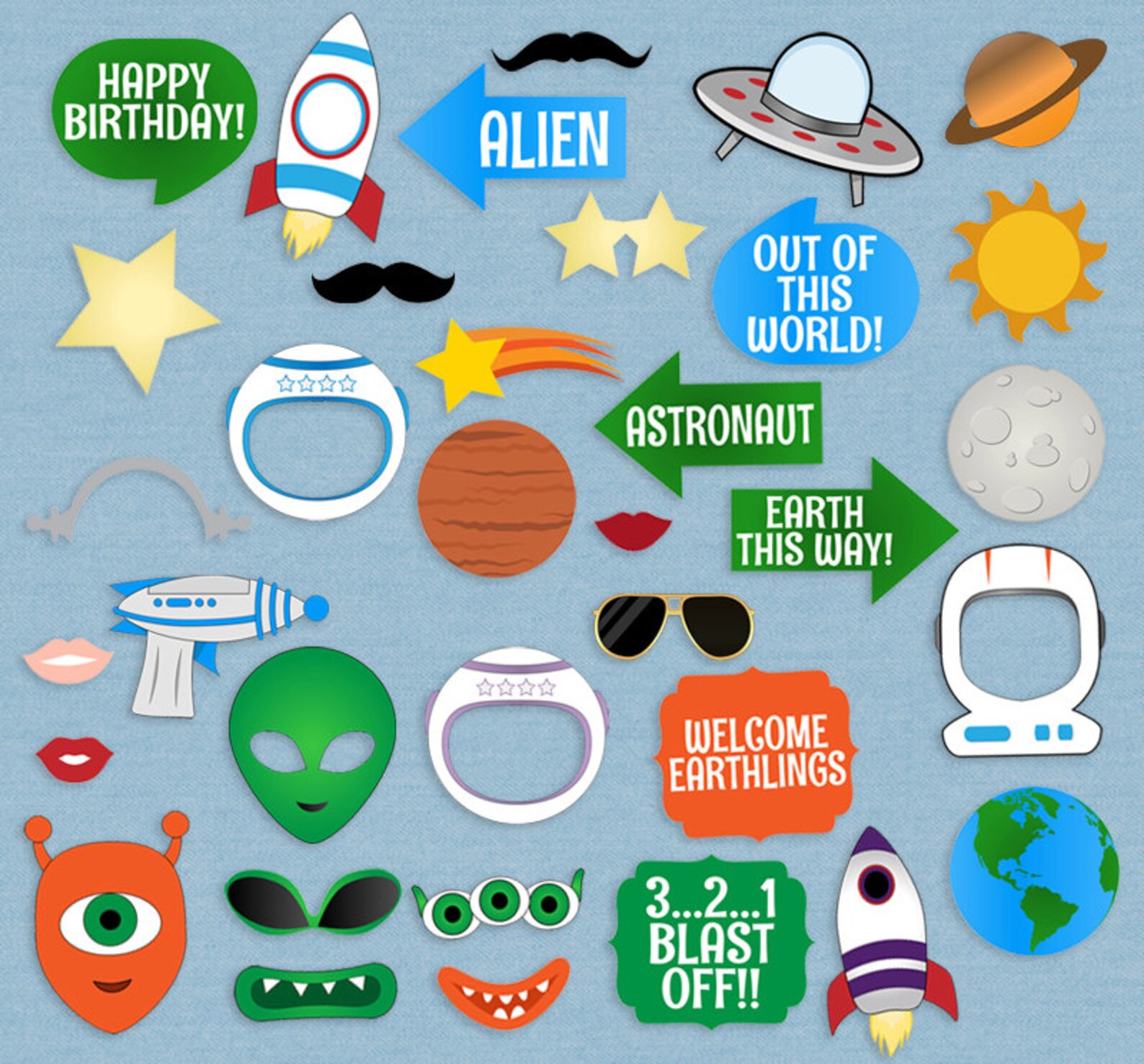 35 Space Party Props Astronaut Party Diy Photo Booth Props - Etsy UK