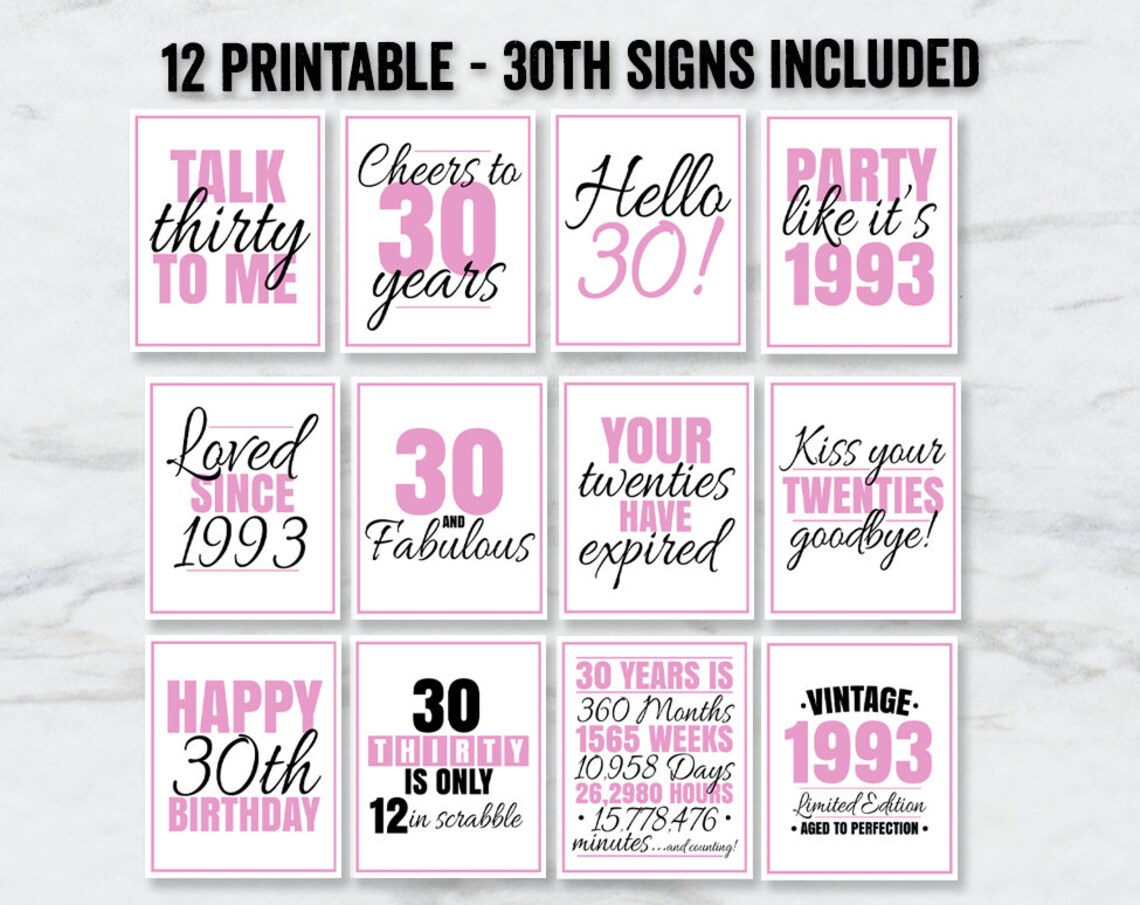 Printable 30th Birthday Signs Pink Party Signs 1993 Pink - Etsy