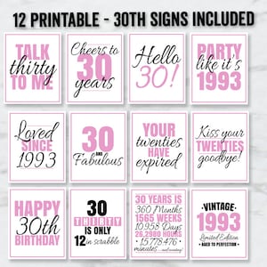 Printable 30th Birthday Signs, Pink Party Signs 1993, Pink Dirty 30th ...