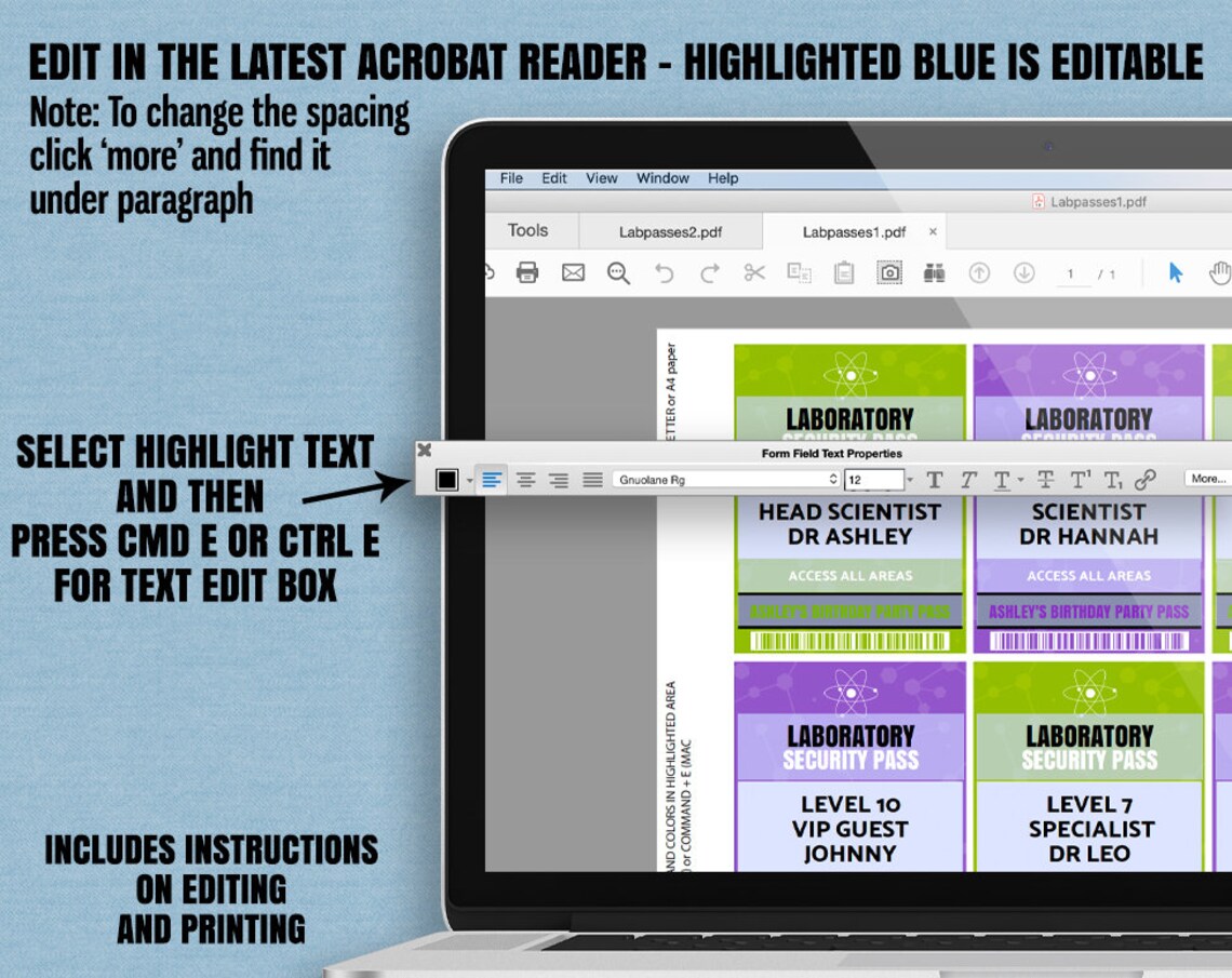 Editable Science Passes Template, Printable Science Laboratory Passes ...