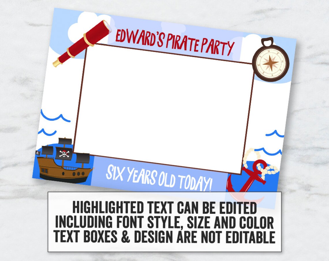Printable Pirate Party Selfie Frame Add Your Own Text Pirate - Etsy UK