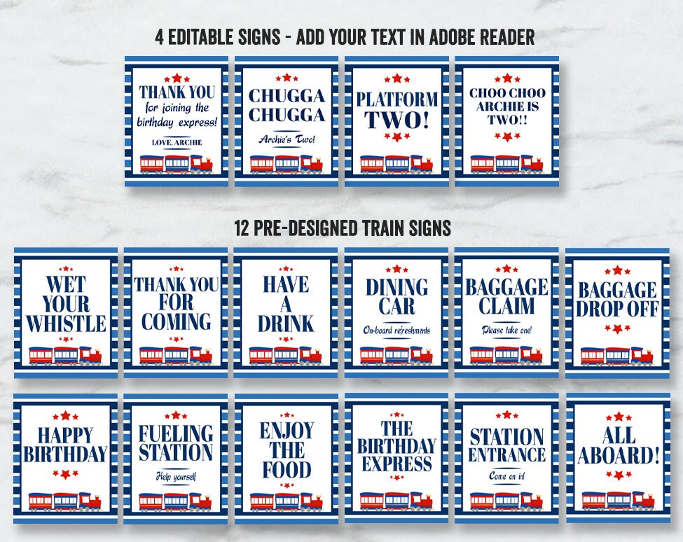 Printable Train Party Signs Editable Train Party Signs to Add - Etsy