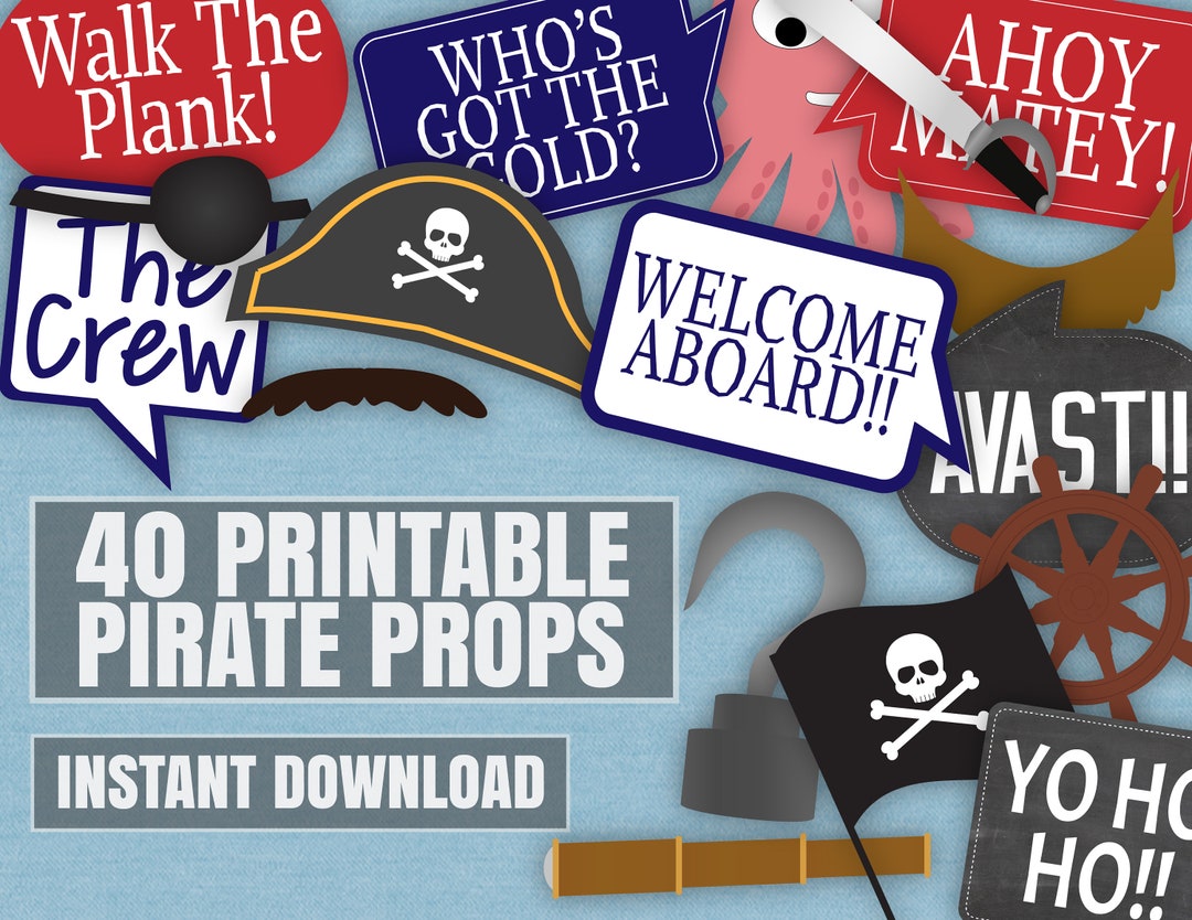 Printable Pirate Party Photo Booth Props, Digital Download Nautical ...