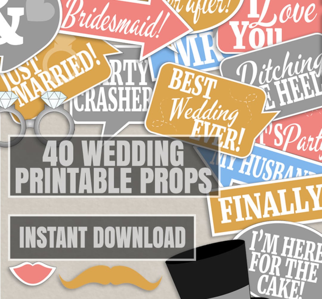 40 Wedding Photo Booth Props, Wedding Day Selfie Props, Photobooth ...