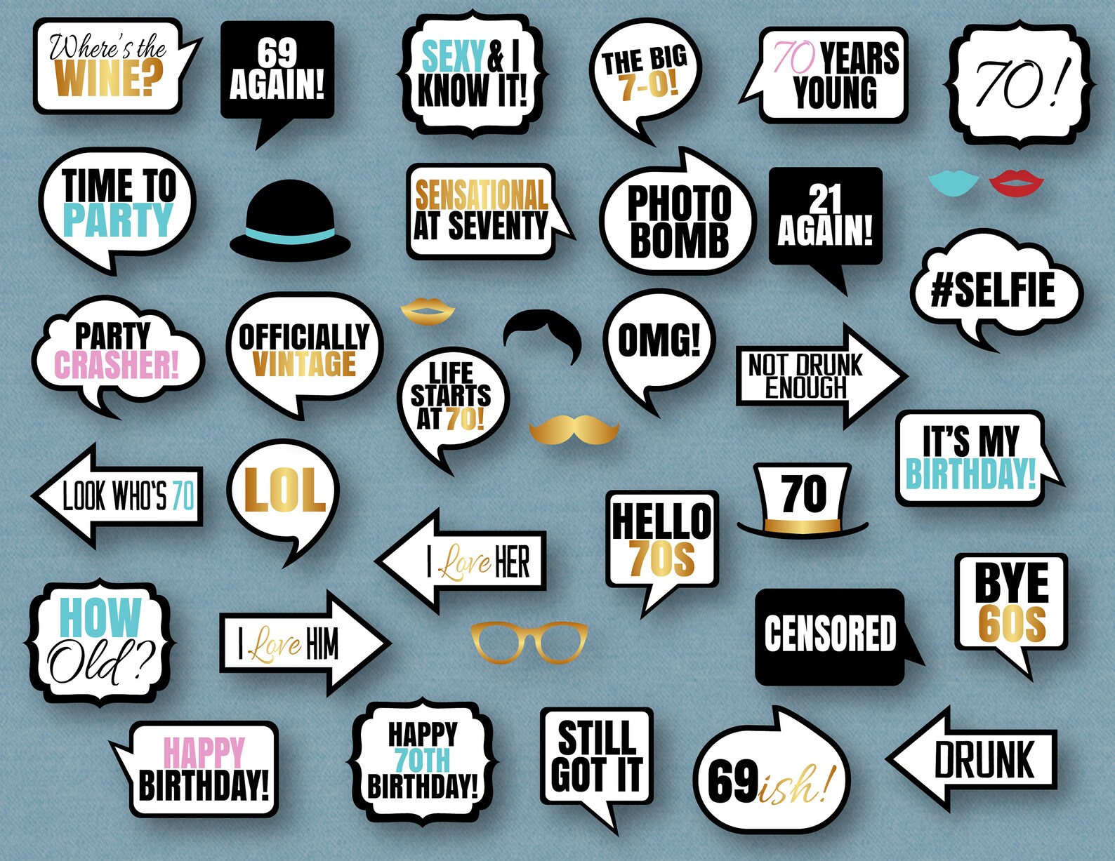 37 70th Birthday Printable Props, Photo Booth Props, Seventy Party ...