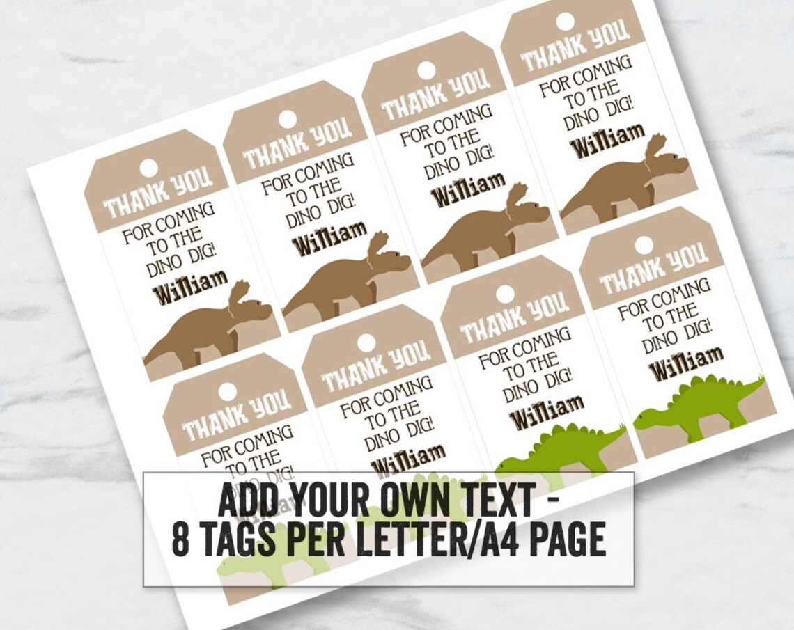 Jurassic Party Tags Printables, Editable Dino Party Tags, Editable ...