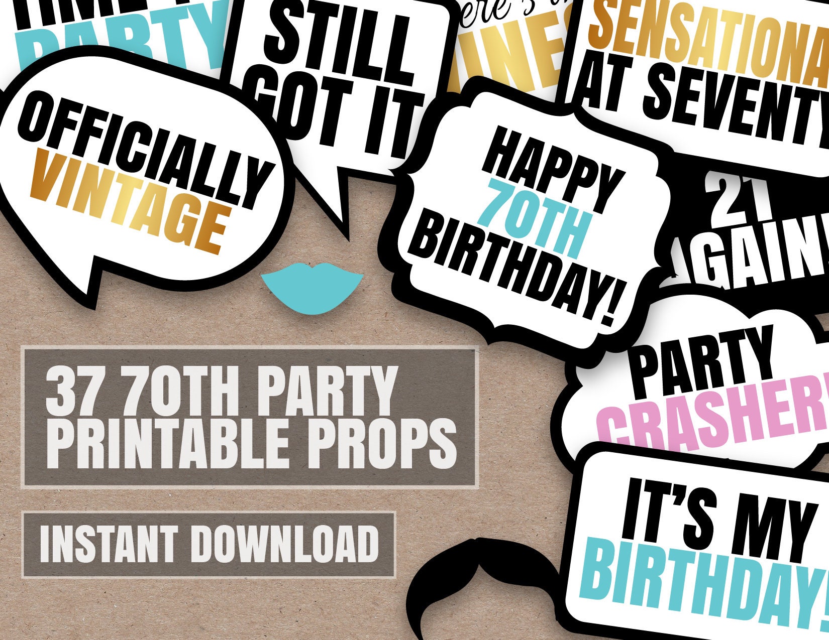 37 70th Birthday Printable Props, Photo Booth Props, Seventy Party ...