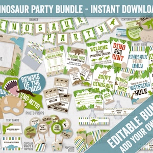 Printable Dinosaur Party Decorations, Dino Diy Party Decor, Editable ...
