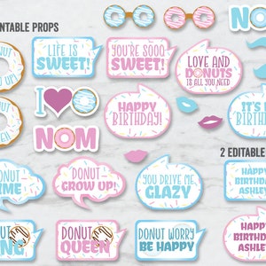 Editable Donut Party Bundle, Printable Pink Donut Birthday Pack, Donut ...