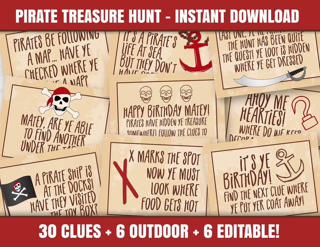 Printable Pirate Treasure Hunt, Treasure Hunt Pirate Birthdayclues ...