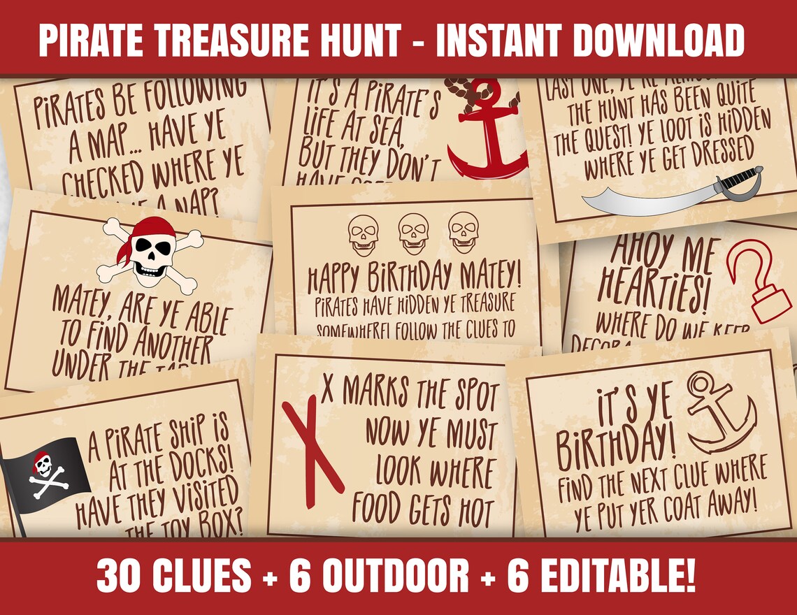 Printable Pirate Treasure Hunt Treasure Hunt Pirate - Etsy UK
