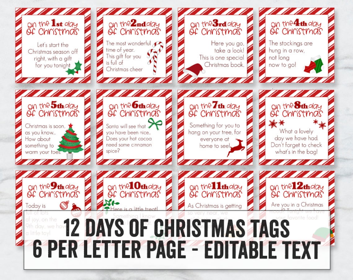 Editable Twelve Days of Christmas Printable Tags Printable - Etsy