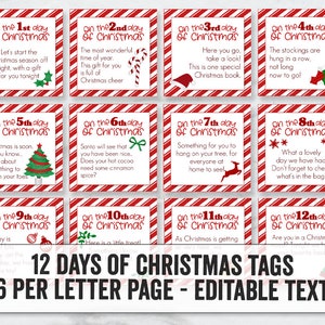 Editable Twelve Days of Christmas Printable Tags, Printable Christmas ...