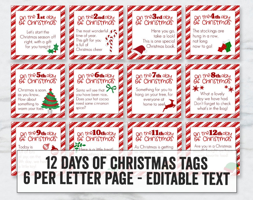 Editable Twelve Days of Christmas Printable Tags Printable - Etsy