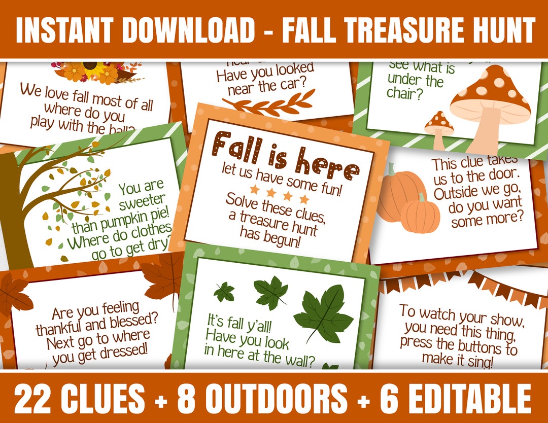 Printable Fall Treasure Hunt Clues, Instant Download Fall Treasure Hunt ...