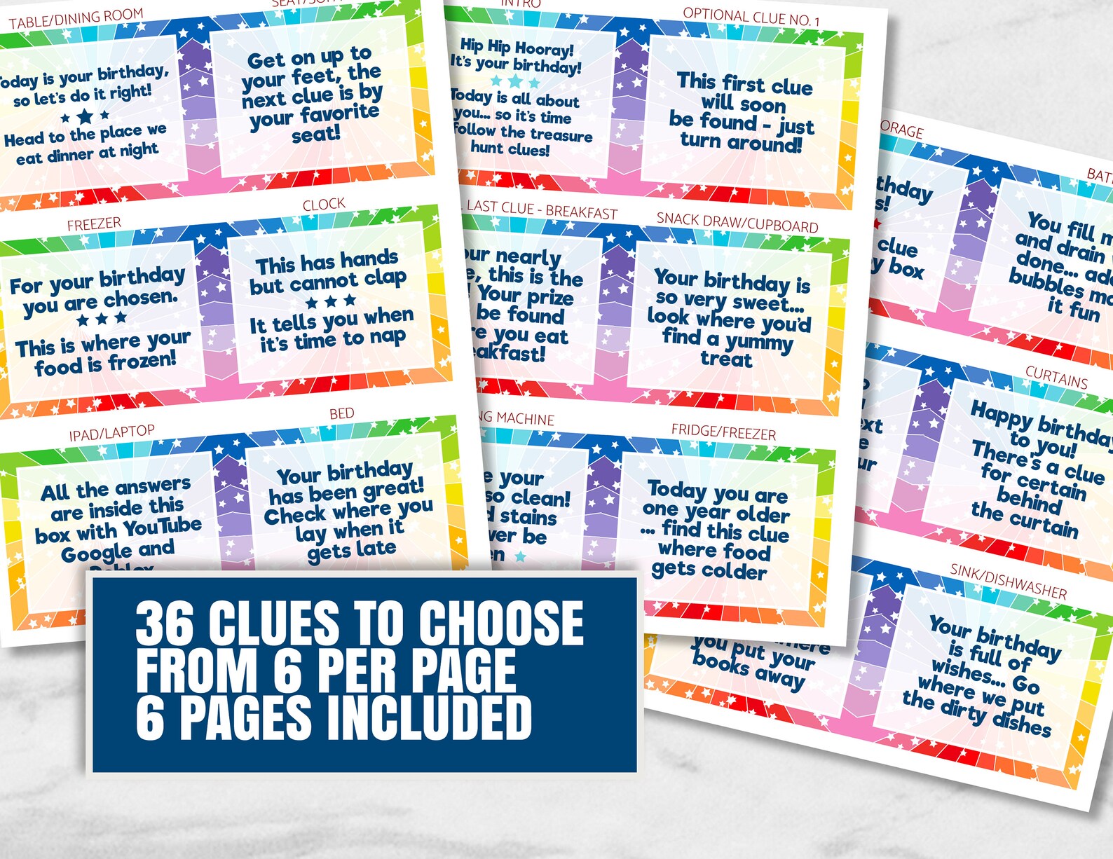 Printable Birthday Day Treasure Hunt Clues Birthday Rainbow - Etsy