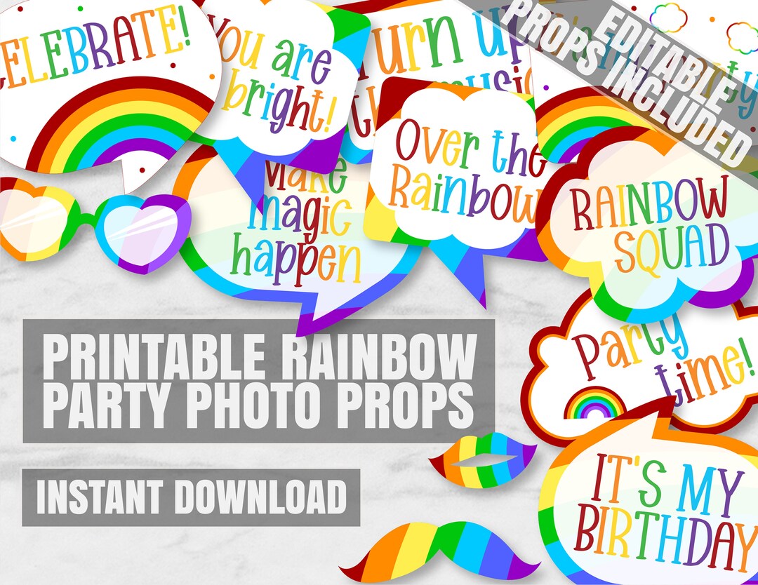 34 Rainbow Photo Booth Props, Rainbow Party Themed Props, Rainbow ...