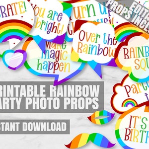 34 Rainbow Photo Booth Props, Rainbow Party Themed Props, Rainbow ...