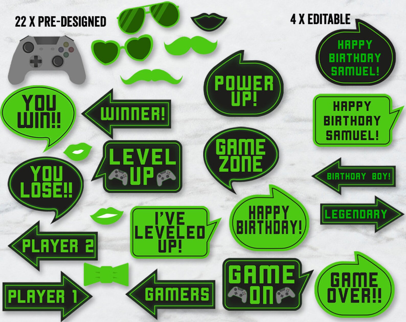 Gaming Party Photo Booth Props, Video Gamer Themed Party Props, Boy's ...