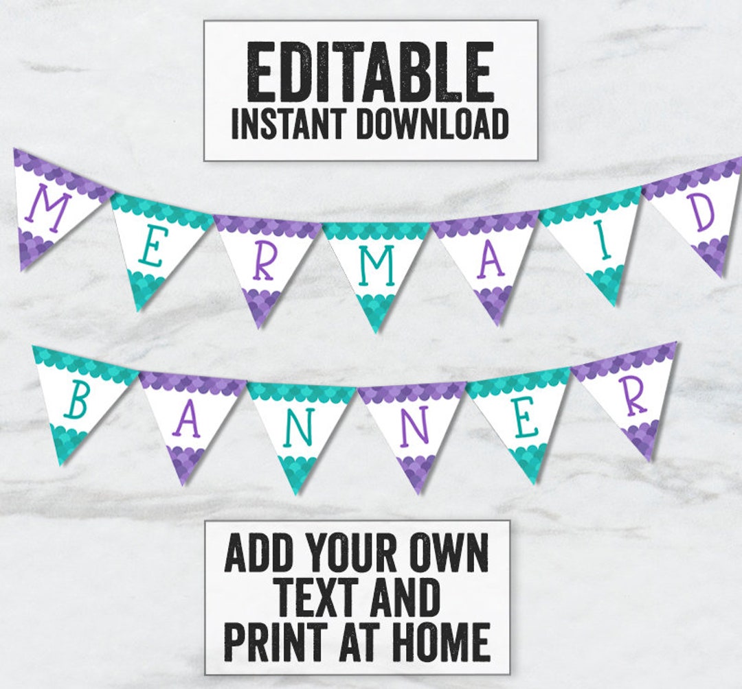 Printable Mermaid Party Banner, Decor for Mermaid Party, Editable ...