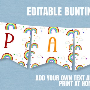 Editable Rainbow Party Bunting, Printable Rainbow Party Banner, Any ...