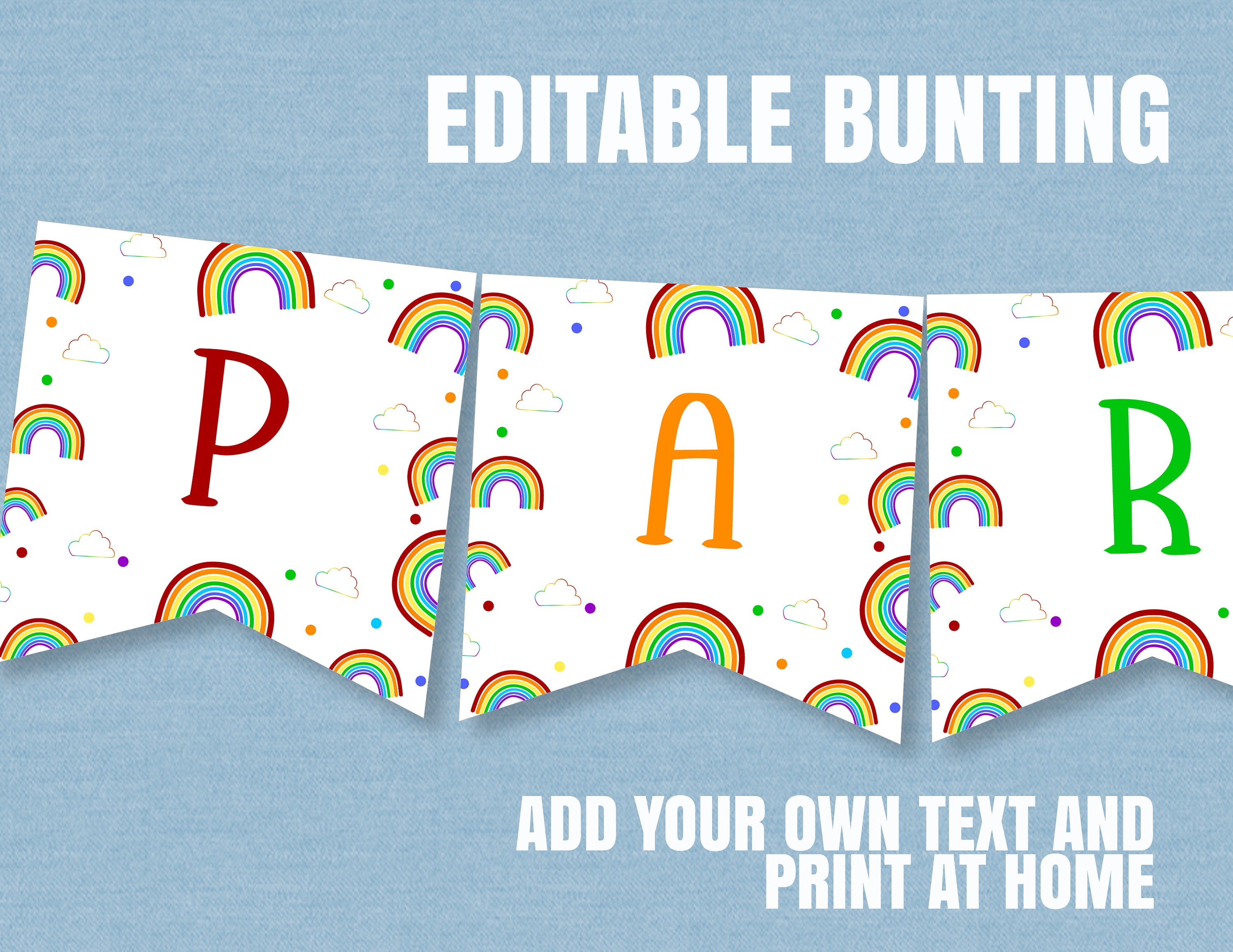 Editable Rainbow Party Bunting Printable Rainbow Party - Etsy