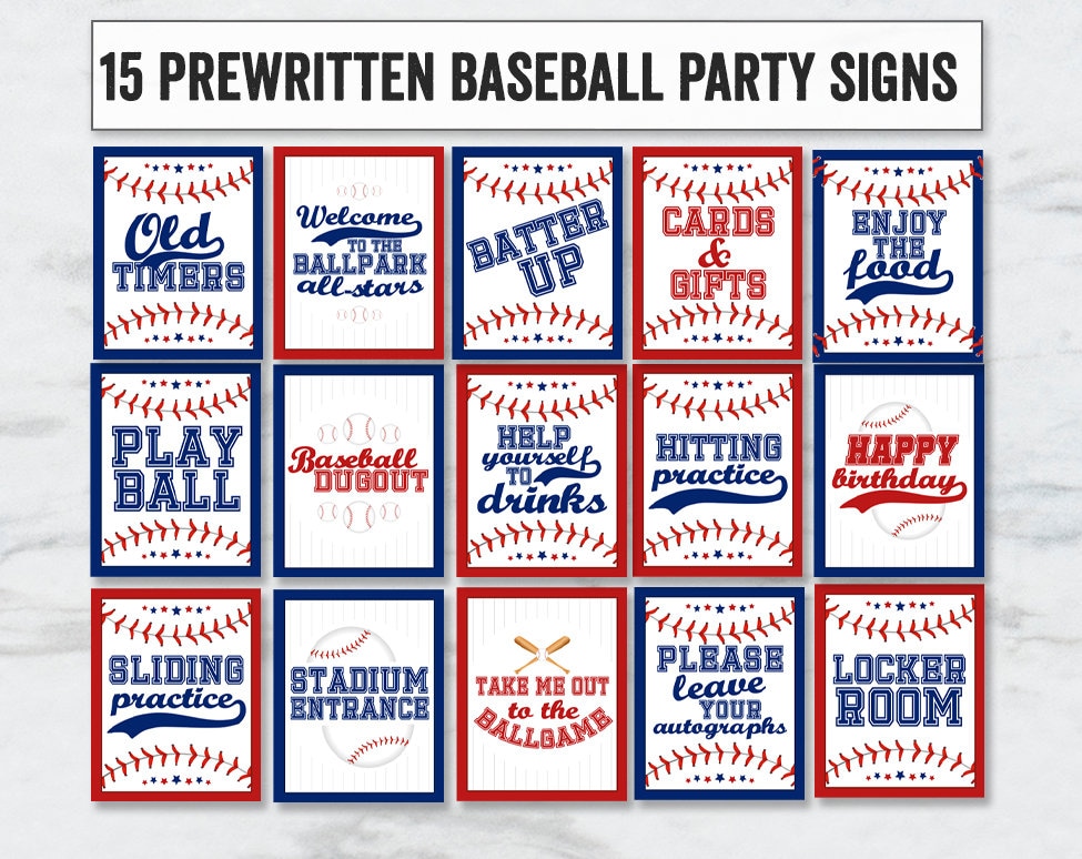 Baseball Party Signs, Printable Baseball Party Signs, Editable Baseball ...