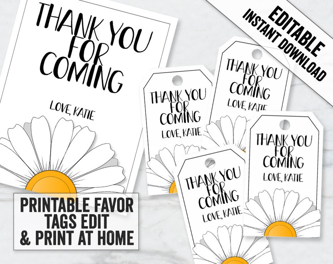 Printable Daisy Party Tags, Editable Daisy Floral Thank You Tags ...