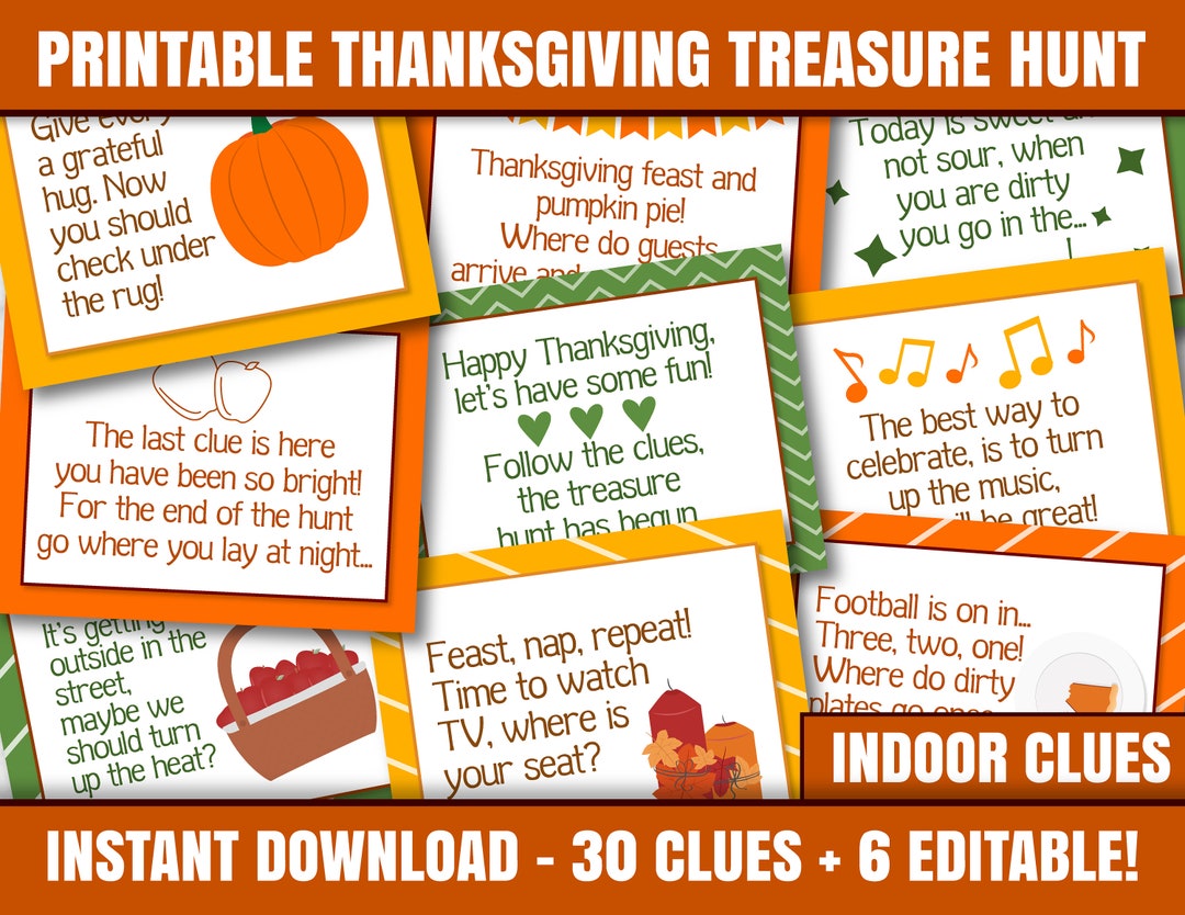 Printable Thanksgiving Treasure Hunt, Thanksgiving Indoor Treasure Hunt ...