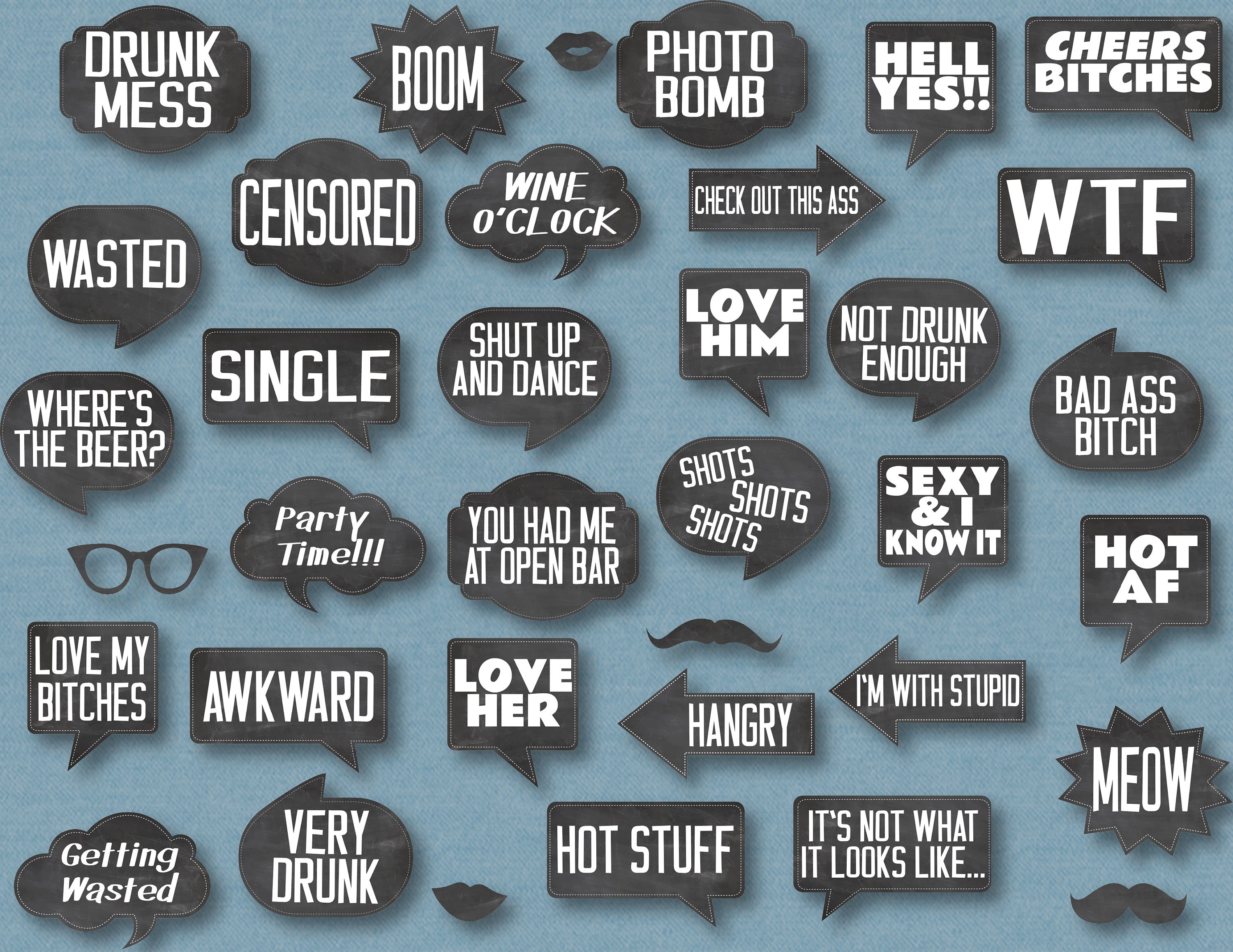 Printable Adult Photo Booth Props, Suitable for Adults, Fun Chalkboard ...