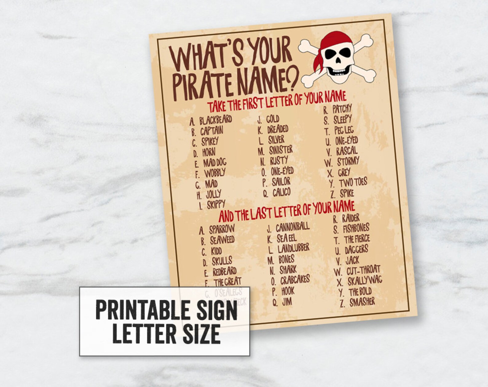 Pirate Printable Party Games Pirate Name Sign Printable - Etsy