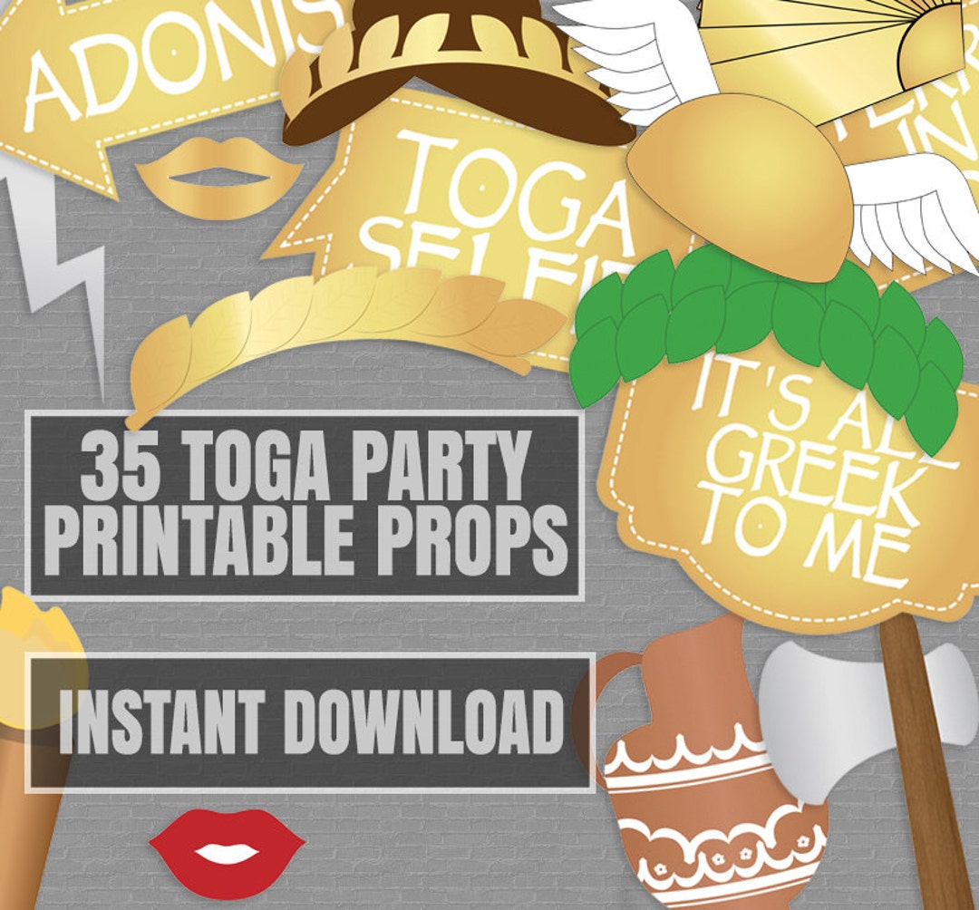 35 Ancient Greek Party Props, Toga Photo Booth Printables, Gold White ...