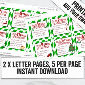 Editable Twelve Days of Christmas Printable Tags, Fun Green Stripe ...