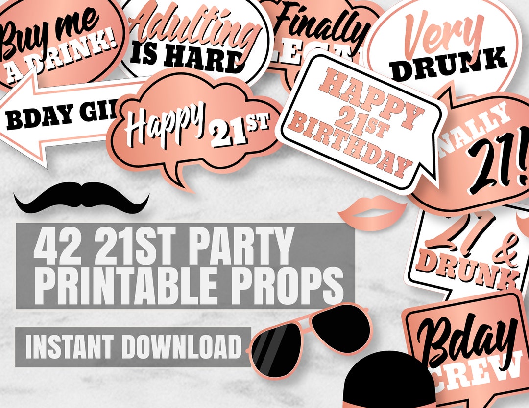 Printable 21st Birthday Party Props, Rose Gold Printable 21st Birthday ...