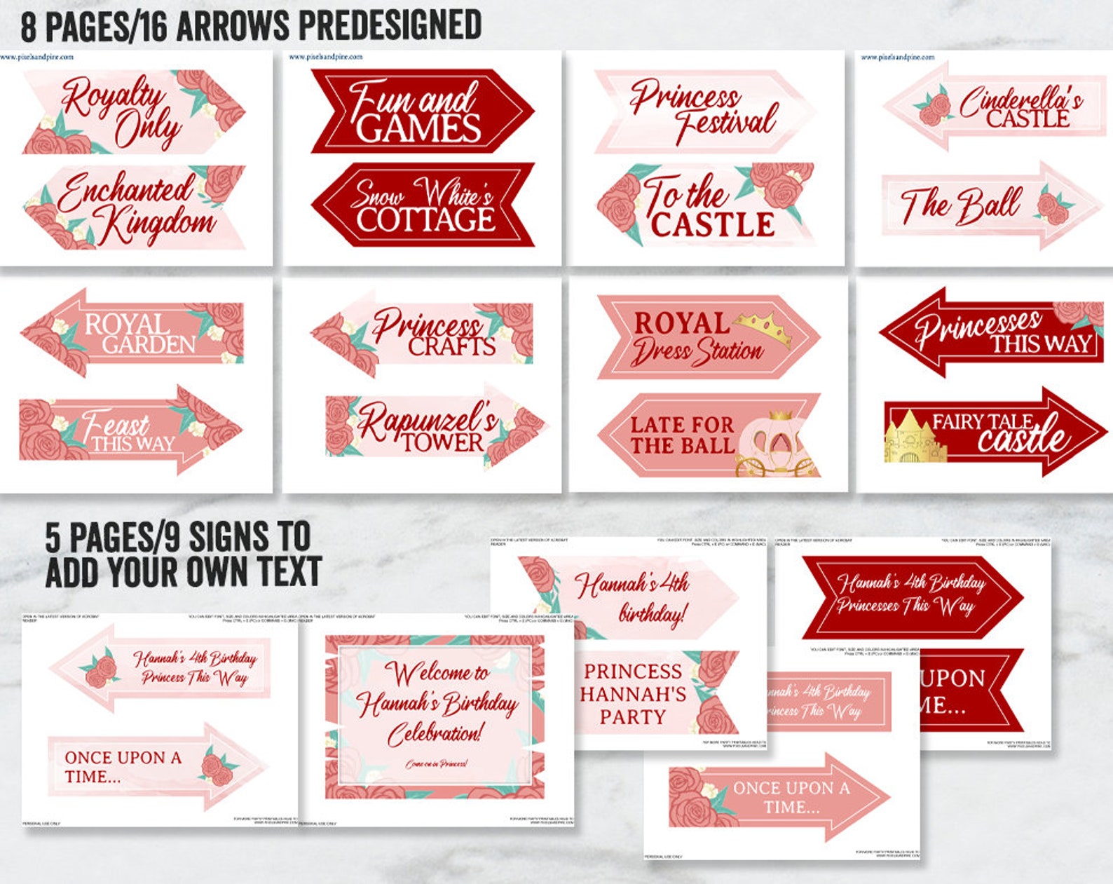 Printable Princess Party Arrows, Add Text Princess Party Sign ...