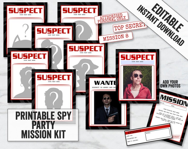 Editable Spy Party Bundle, Printable Secret Agent Party Pack, Printable ...
