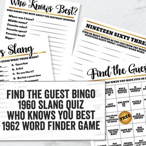 Born in 1963 Printable Games, 60th Birthday Party Games, Sixtieth Party ...