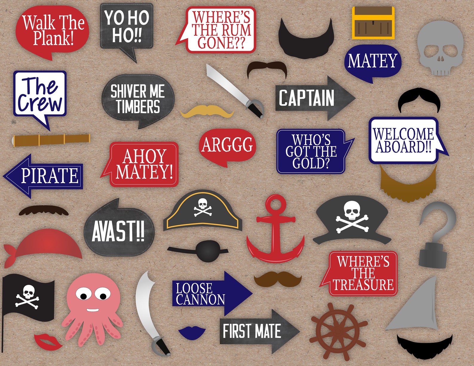 Printable Pirate Party Photo Booth Props Digital Download - Etsy