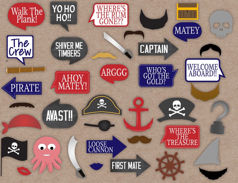 Printable Pirate Party Photo Booth Props, Digital Download Nautical ...
