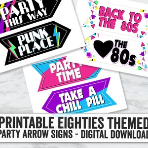 Printable Eighties Party Signs, 80s Arrows, Fun 80s Party Arrow Signs ...