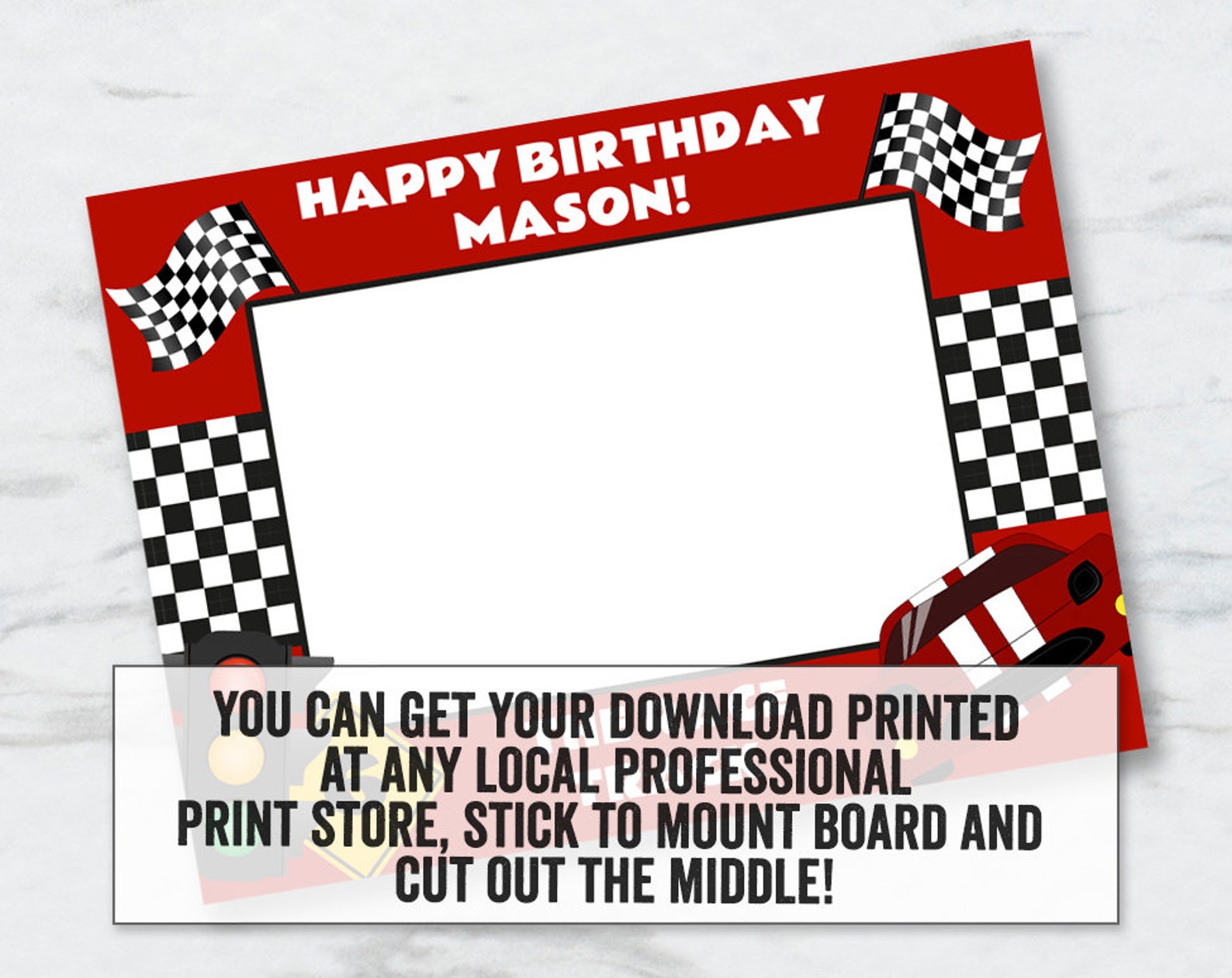 Printable Car Racing Selfie Frame, Add Your Own Text Red Race Car ...