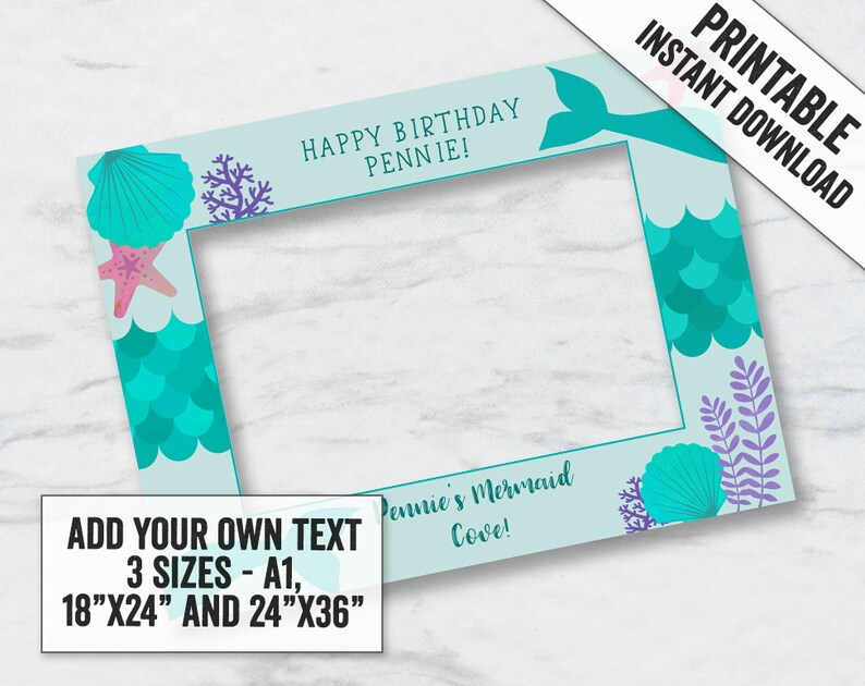 Mermaid Photobooth Frame, Printable Mermaid Party Selfie Frame, Add ...