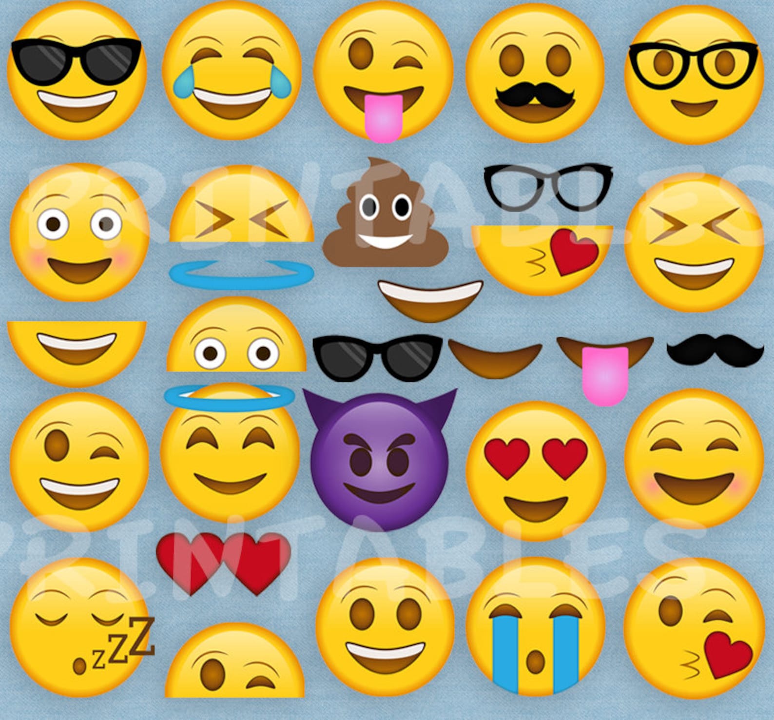 30 Emoji Printable Props Printable Emoji Party Prop - Etsy