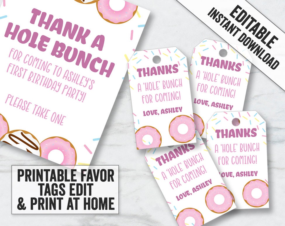 Editable Donut Party Bundle Printable Pink Donut Birthday - Etsy UK