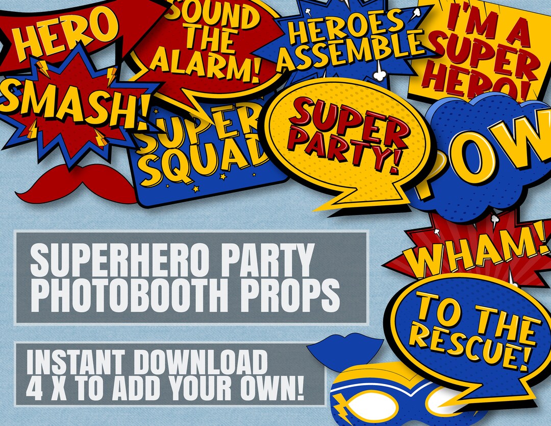 Superhero Photo Booth Props, Super Hero Comic Book Party Props ...