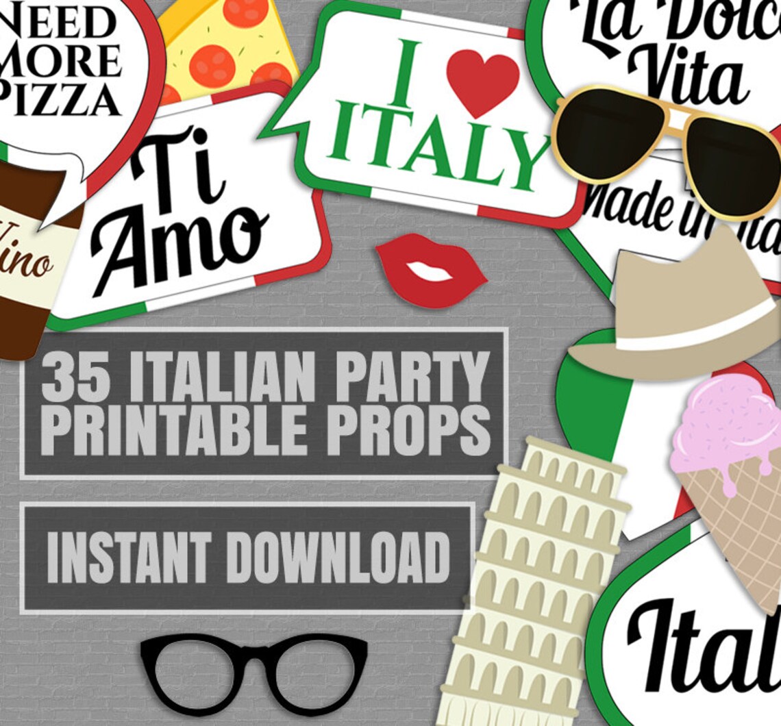 35 Italian Photo Booth Props, Italy Themed Party Props, Love Rome Party ...
