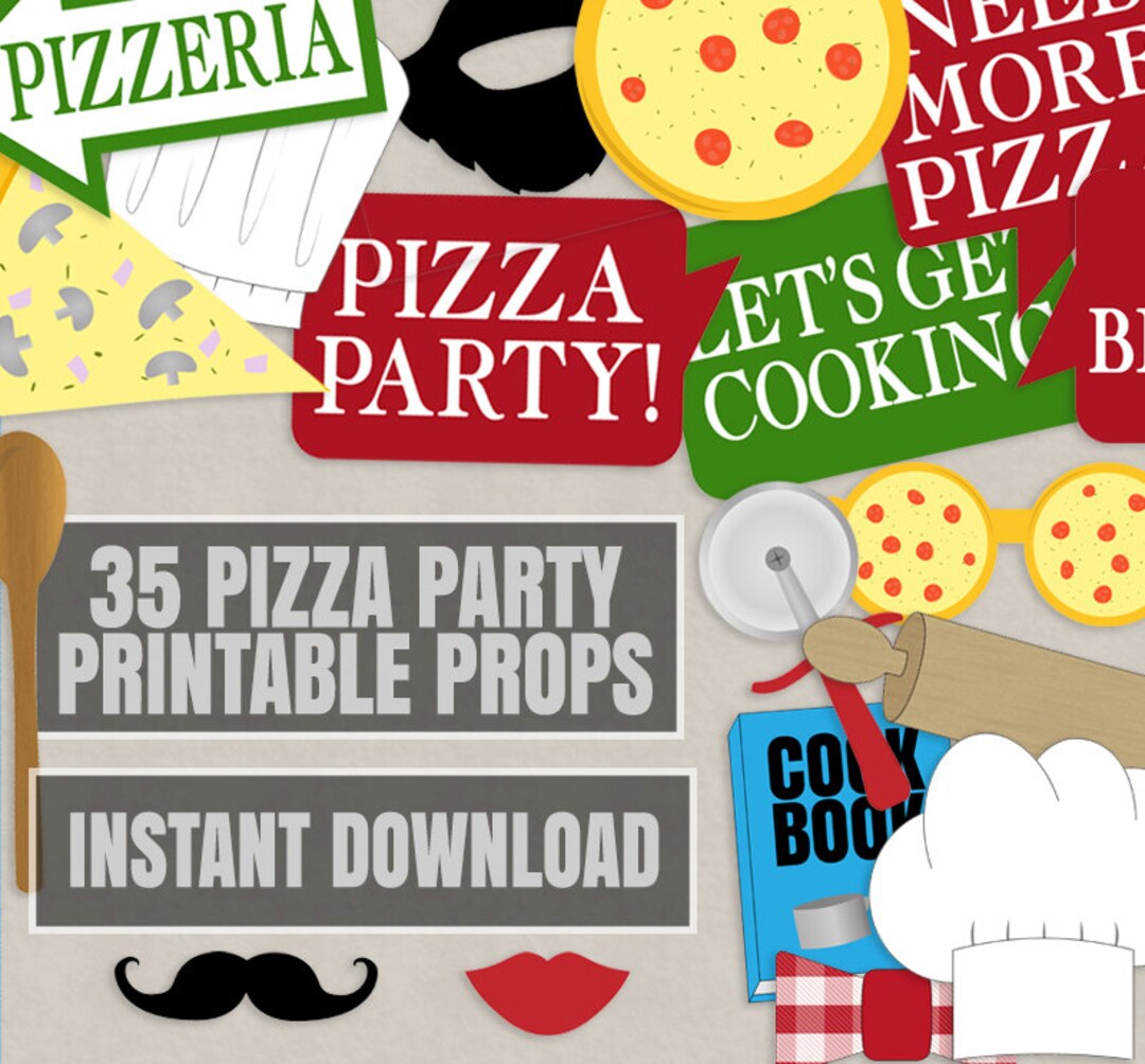 35 Pizza Party Photo Booth Props, Pizzeria Themed Party Props, Love ...