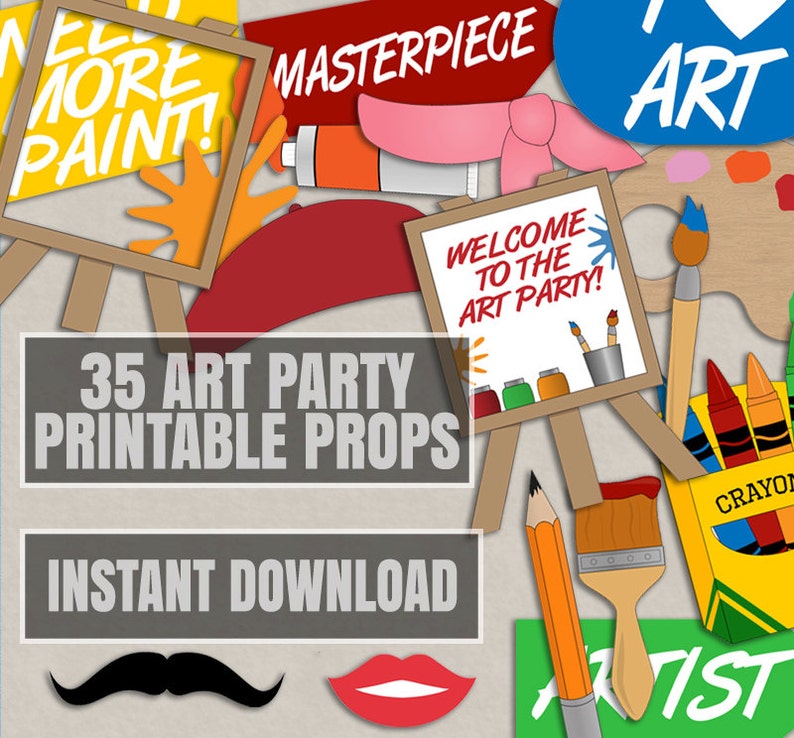 35 Art Party Photobooth Props, Arty Party Photo Booth Prop, Diy Paint ...